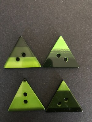 Lot of 4 glossy triangle-shaped buttons, shades of green, 1 3/4", new ...