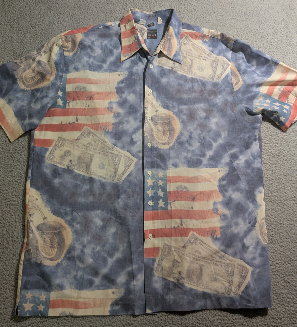 Haupt Men`s American Dollar Bill Short Sleeve Button … - Gem