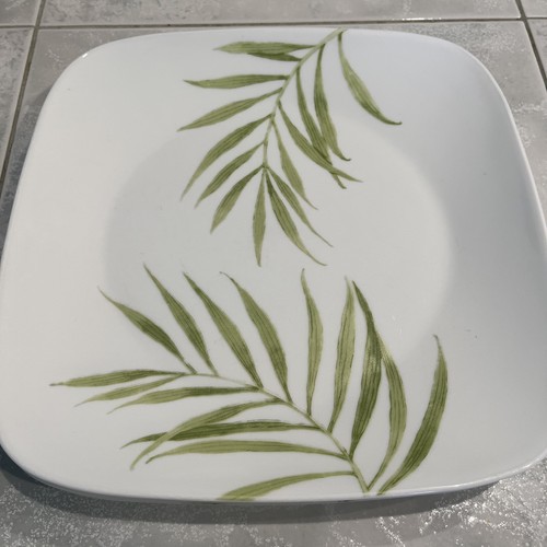 Corelle Vitrelle Bamboo Leaf Square 10.5" Green/White Dinner Plates Set ...