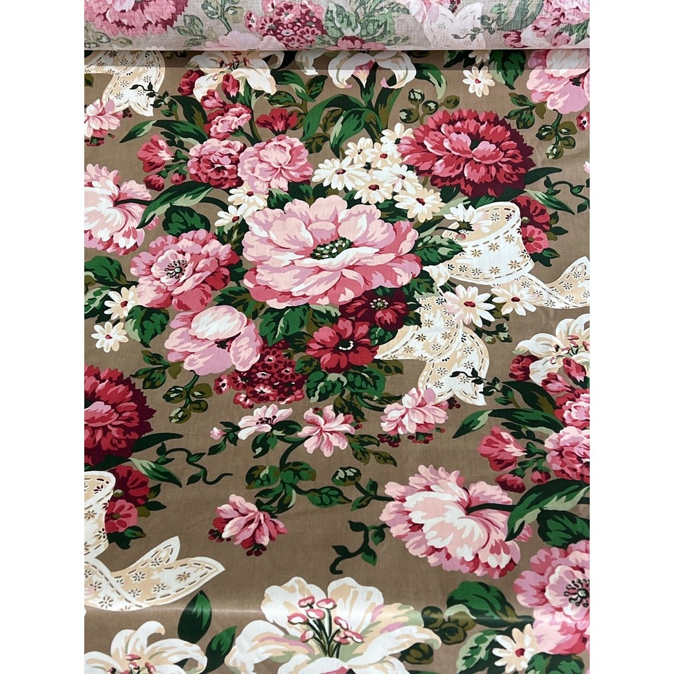Vtg Cyrus Clark Upholstery Drapery Fabric Lush Floral Pink Cream Tan ...