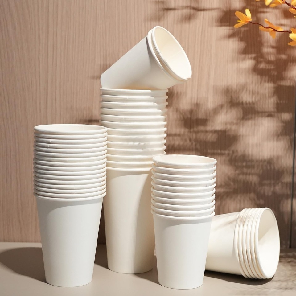 100 count 12 oz Coffee Cups, Leak-Proof Paper Cups 12 oz, Sturdy White ...