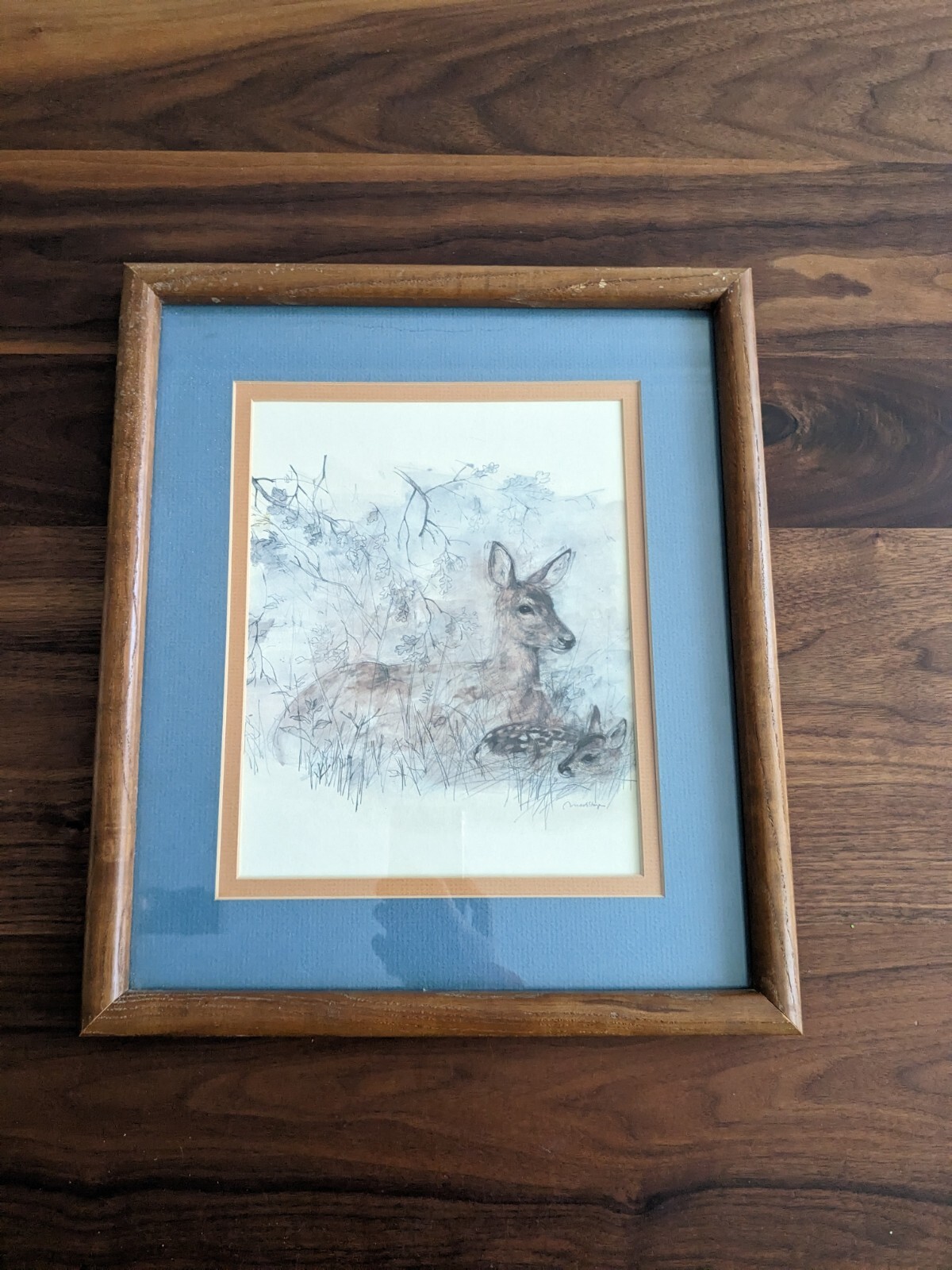 "Mad Stage" Fawn Dow Deer Lithograph Framed Signed In the woods vintage ...