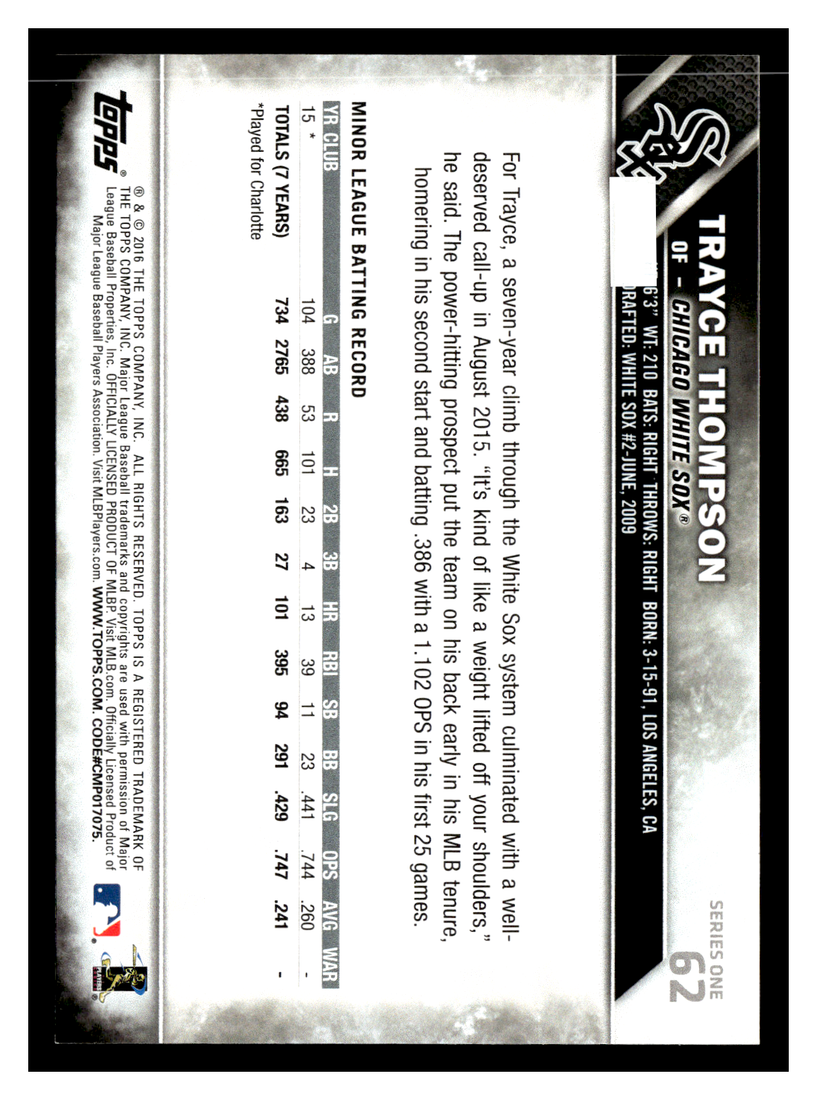 2016 Topps - #62 Trayce Thompson (RC) for sale online | eBay