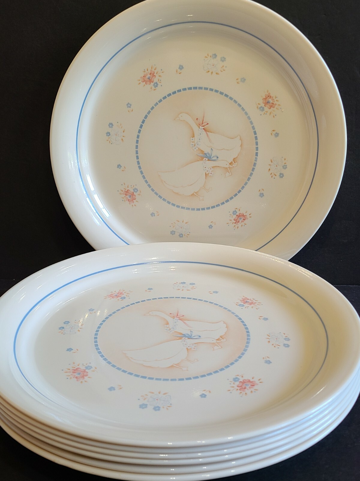 Corelle Set 7 Country Promenade 10 Inch Dinner Plates Duck Goose Blue ...