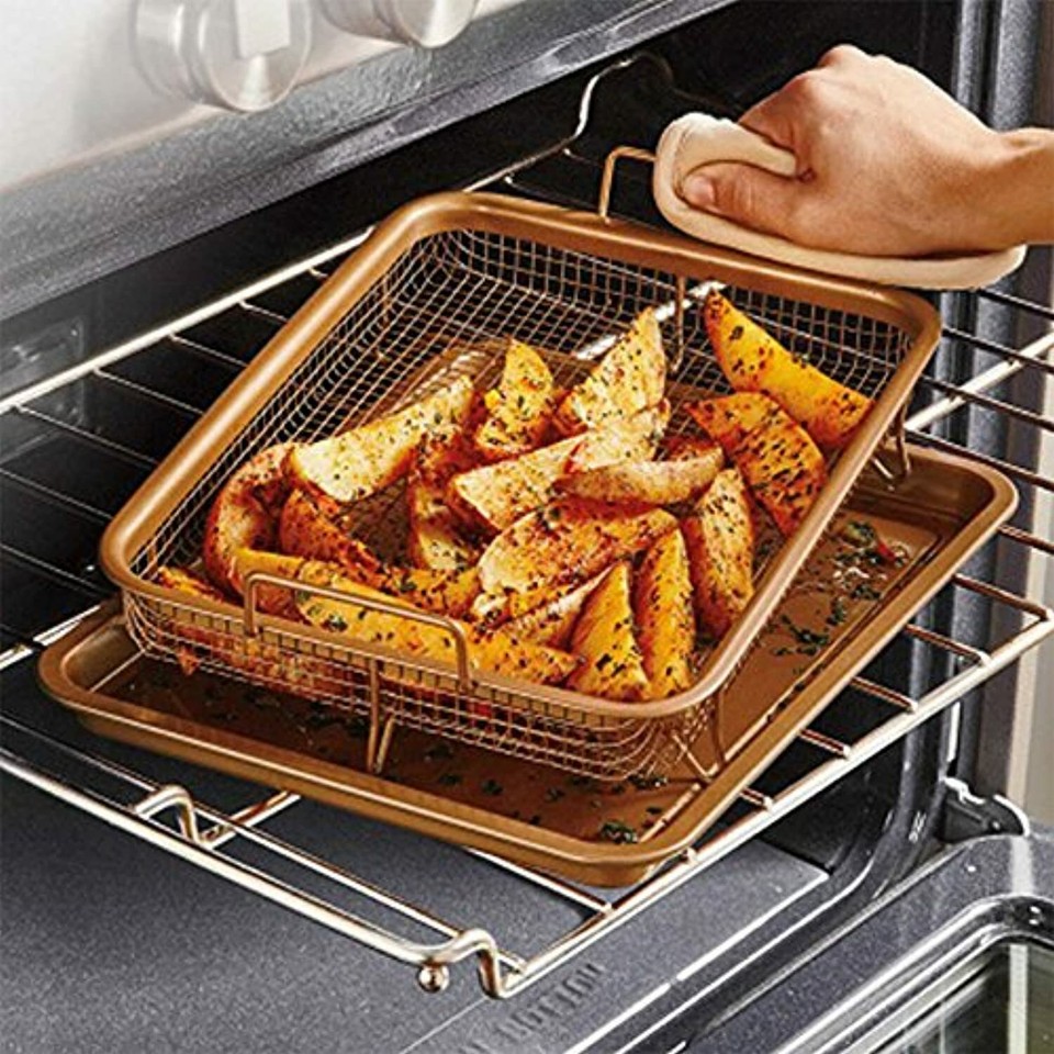 2-Piece Set Copper Non-Stick Bacon Crisper Pan & Cookie Sheet AS SEEN ...