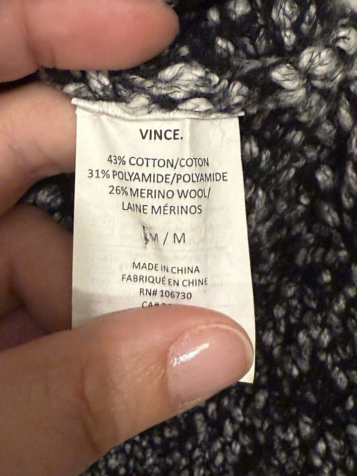 Vince Black White Wool Marled Melange Knobby Knit Blouche Chunky ...