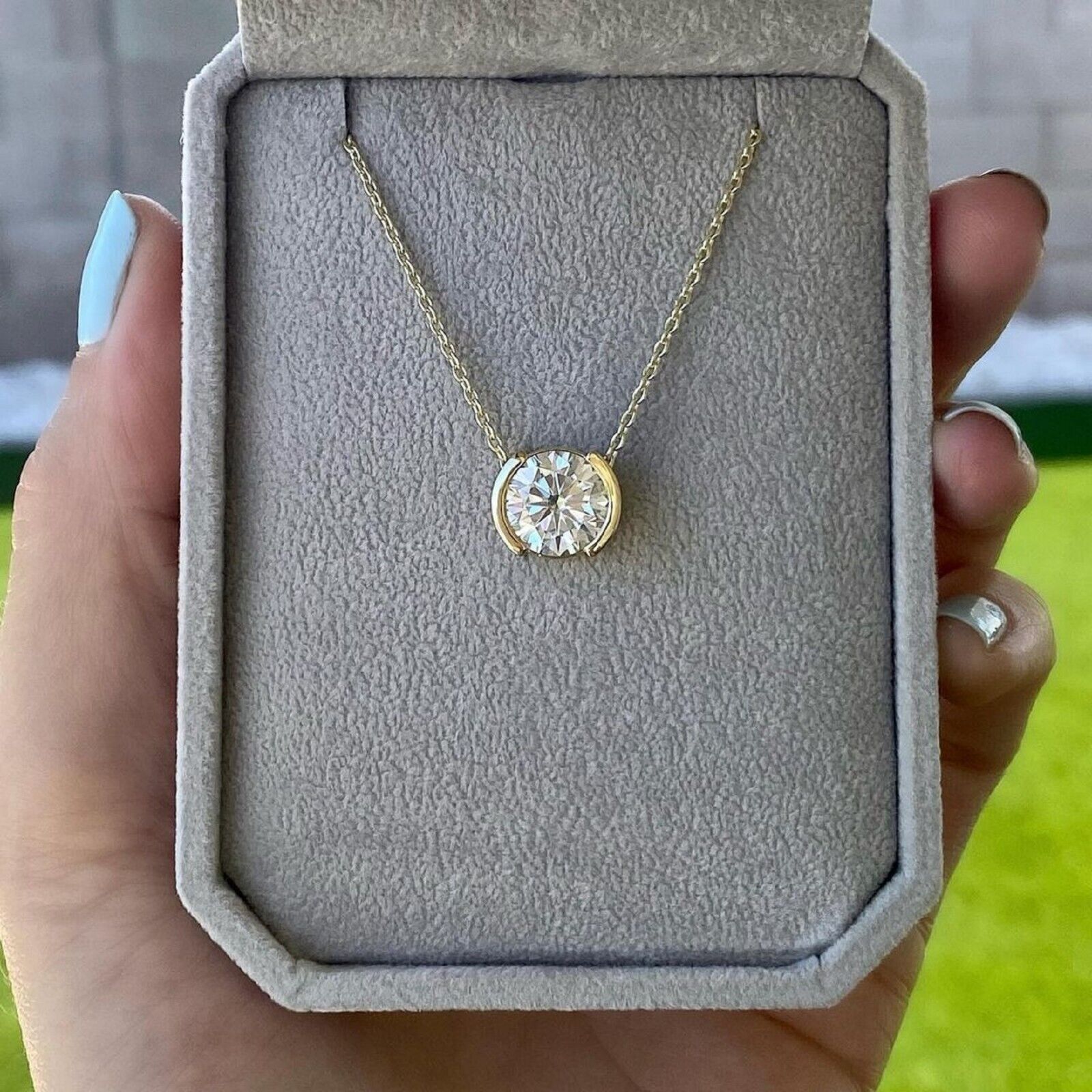 1.50 Ct Round Cut Half Bezel Set Pendant Solitaire Moissanite Pendant ...