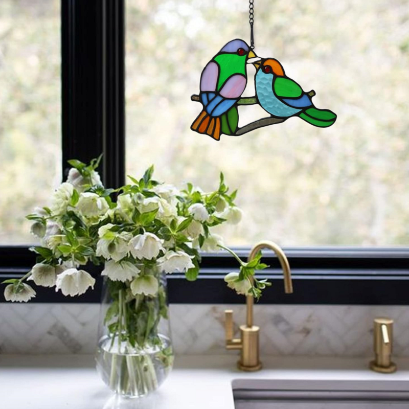 Stained Glass Lover Bird Suncatcher Hanging Decor | eBay