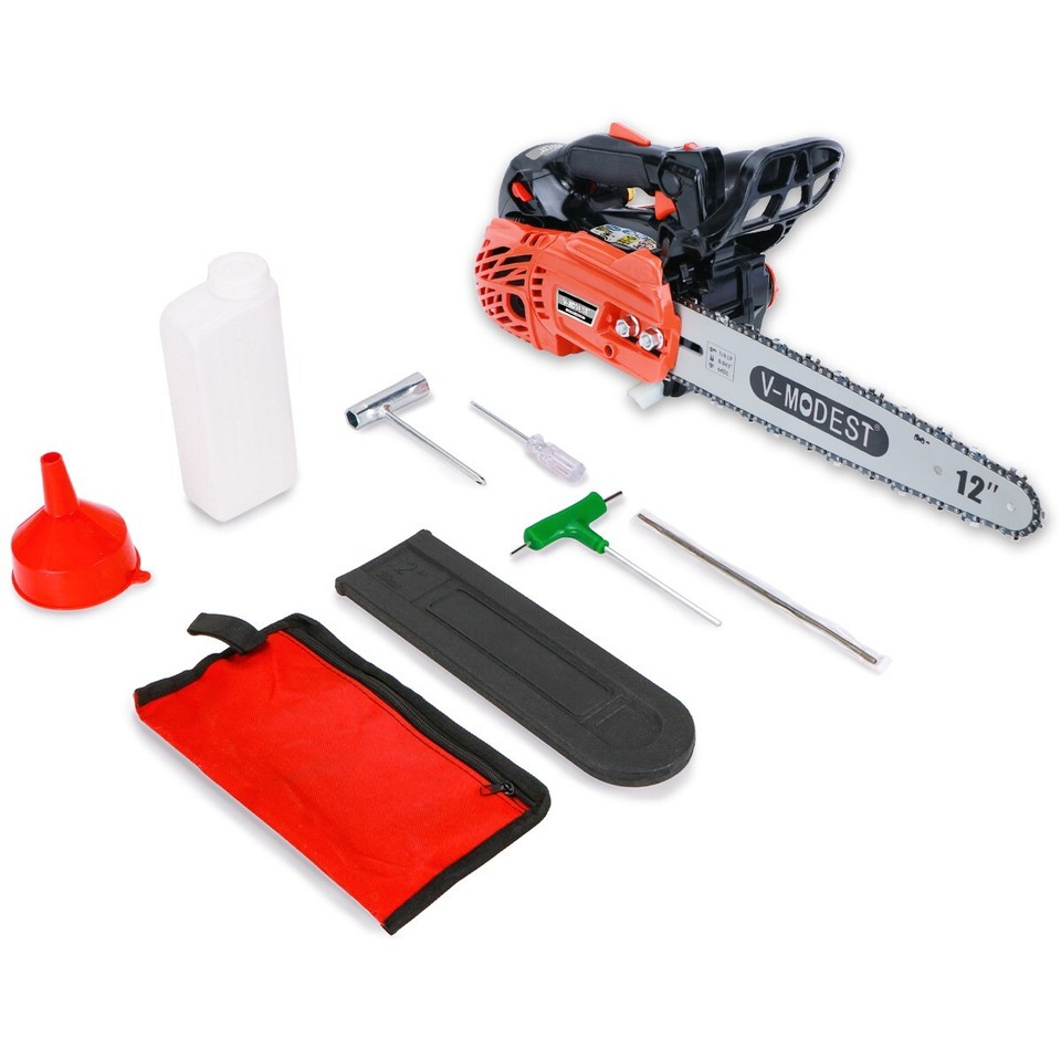 V-MODEST 2511 12" Top Handle Gas Chainsaw 25CC Compact Climbing Saw w/1 ...