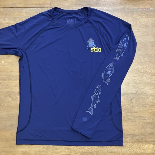 Stio Hylas Crew Men’s Medium Performance Shirt UPF50 Blue Fly Fish Long ...