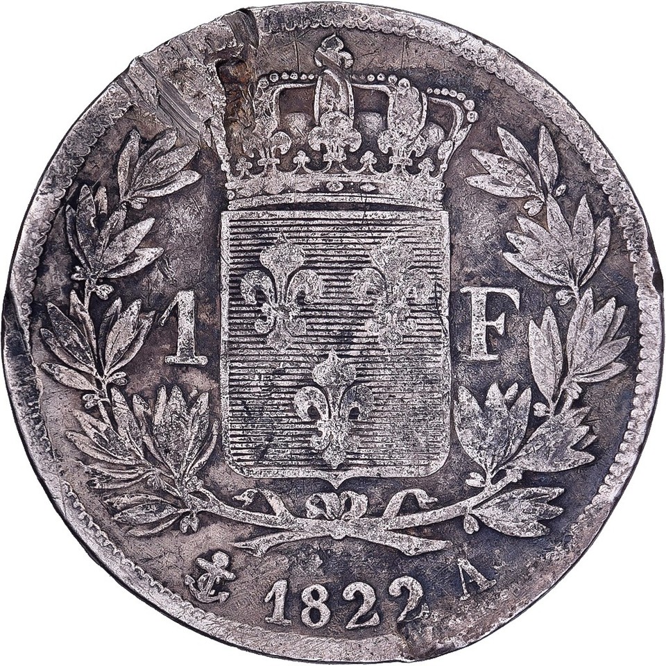 [#1261206] France, Louis XVIII, Franc, 1822, Paris, Silver, VF(20-25 ...