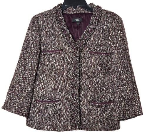 Talbots Womens Purple Wool Blend Tweed Button Down Blazer Size 14P Petite Jacket | eBay