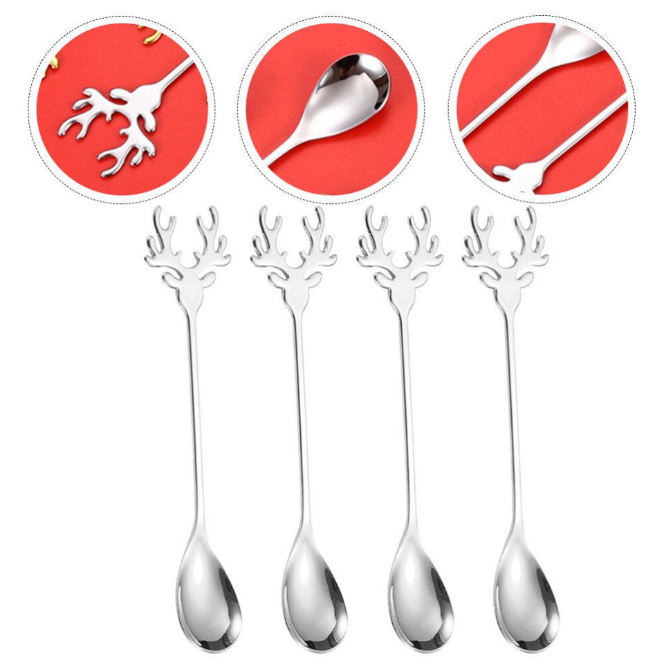 4 Pcs Reindeer Coffee Spoons Cartoon Cocktail Drink Stirrer | eBay