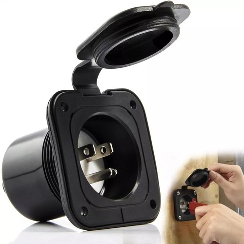 NEMA 5-15 RV Shore 125V Power Inlet Plug Port w/Waterproof Cap 15A ...