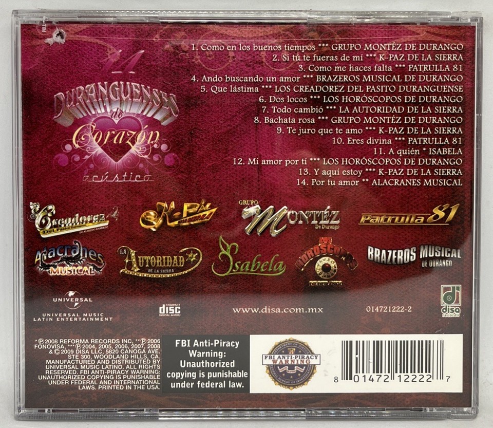 Various - 14 Duranguenses De Corazon Acustico CD Album Disa Records ...