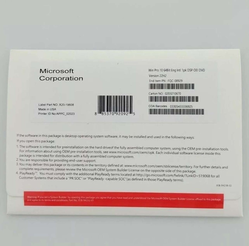 New Sealed Microsoft Windows 10 Pro 64 Bit, With DVD Installer, Product ...