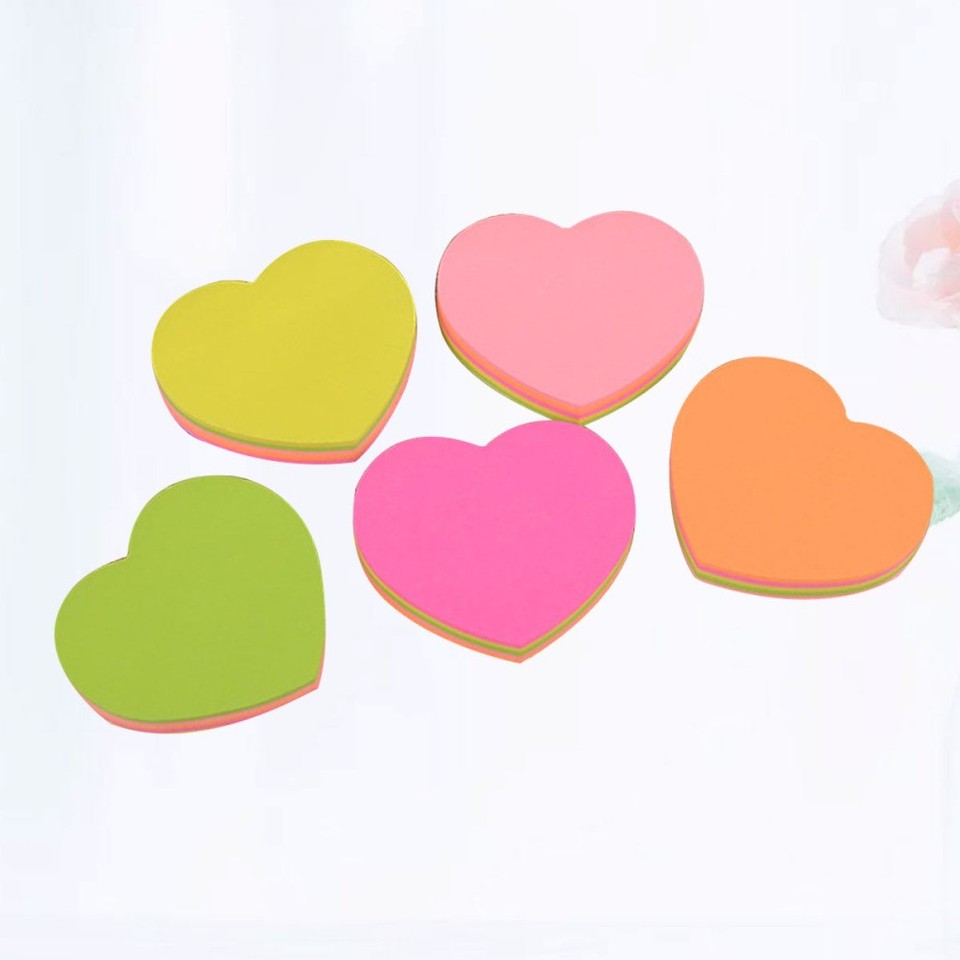 5pcs Heart Shape Sticky Notepads Self-Stick Note Pads Memo Pad Students ...