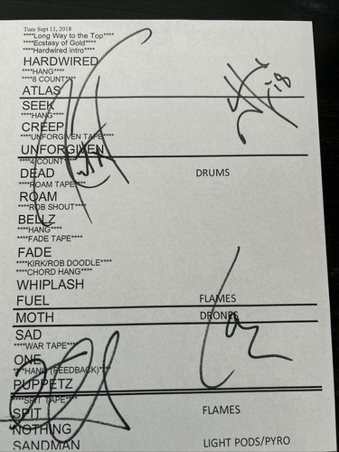 METALLICA 2017. 2018 Autographed SETLISTs WITH Backstage Pass Sheets ...