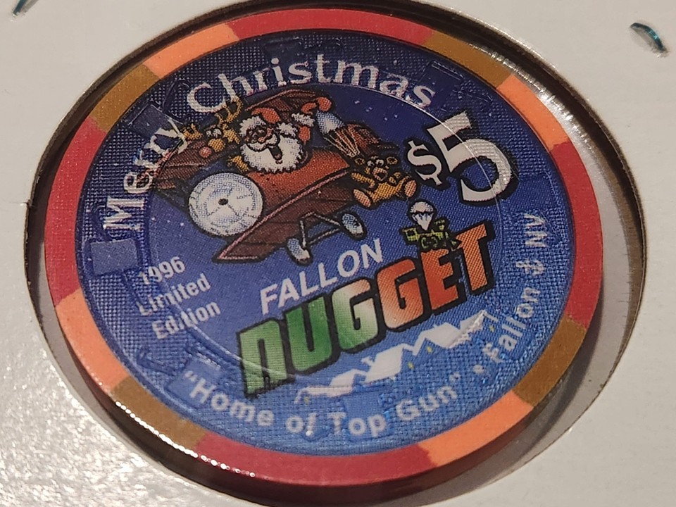 VNTG $5 Casino Chip FALLON NUGGET - MERRY CHRISTMAS 1996 - "HOME OF TOP ...