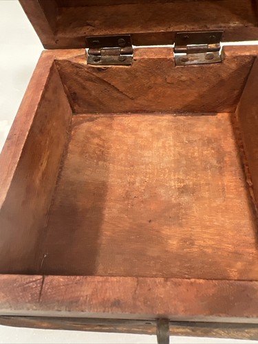 Handmade Solid Wood Hinged Lid Trinket Storage Box Square Iron Hardware ...