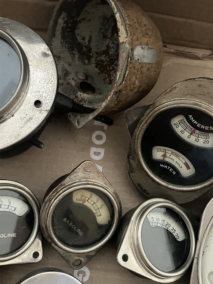 Antique 1930s Chevy GM Auto Parts Lot AMPS OIL TEMP SPEEDOMETER Gauges ...