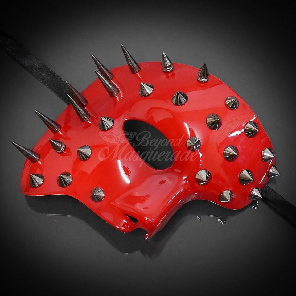 Men's Red Spiked Half Phantom Mask Halloween Unisex Masquerade Costume ...