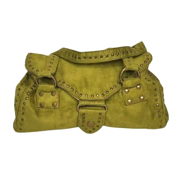 Olive Green Velvet handbag with Metal rivets. Snap button closure. | eBay