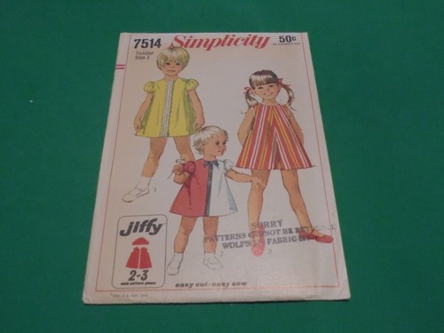 VTG 1960s Simplicity Sewing Pattern 7514 Toddler Girls Jiffy Dress Size ...