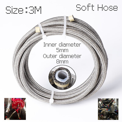 5MM STAINLESS STEEL BRAIDED PTFE TEFLON FUEL HOSE LINE OIL PETROL ...