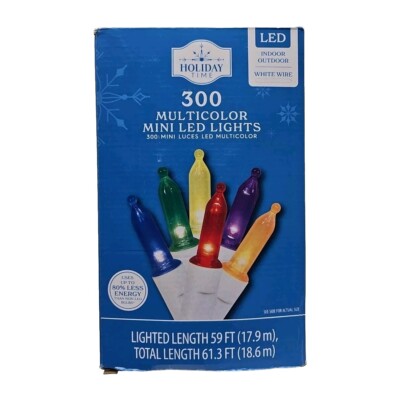 Holiday Time 300 Mini LED Multicolor Christmas Lights 61' White Wire ...