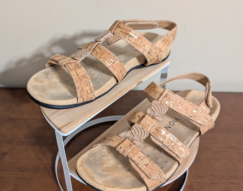 VIONIC Women's Amber Sandals Size 8 Light Beige Cork Leather Slingback ...