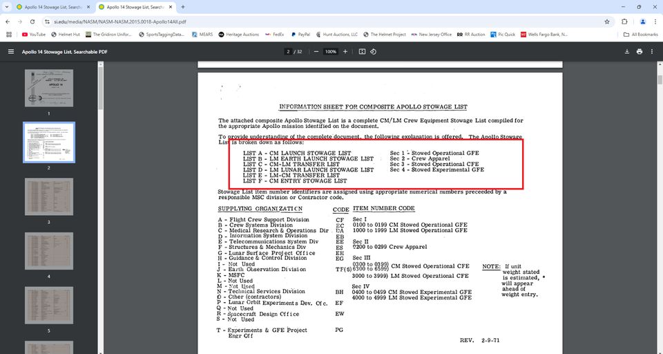 Flown Lunar Surface Apollo 14 Safety Tether Line Carried on Moon's ...