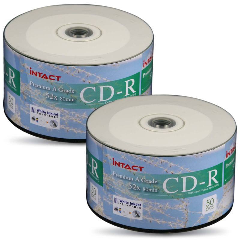 100 X Intact CD blank disc media - Printable CD-R discs matt - 52X burn ...
