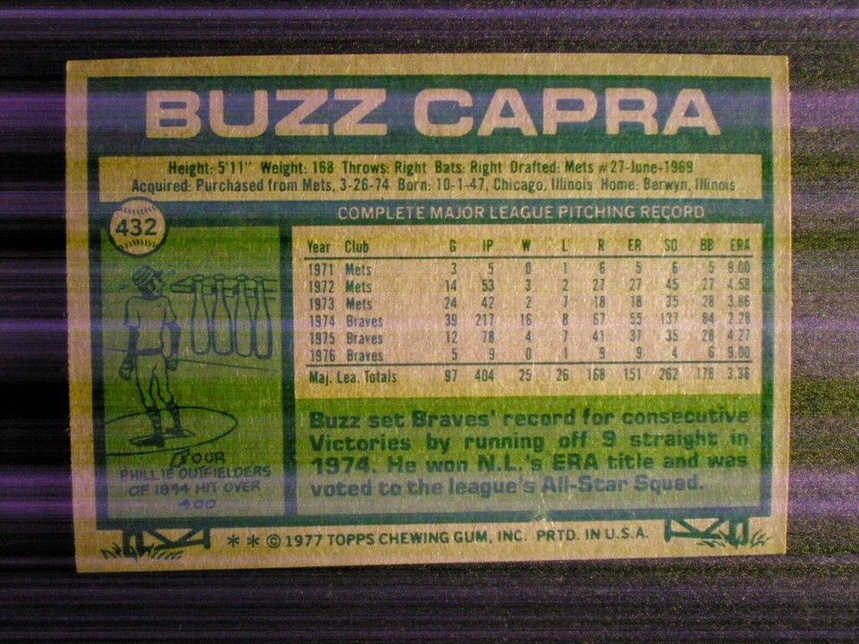 1977 Topps Baseball Buzz Capra Card # 432 | eBay