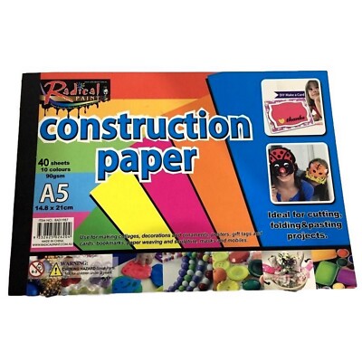 NEW 40 Sheets A5 Craft Construction Paper 90gsm Cutting Folding Project ...