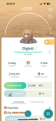 DIGLETT have Mud shot legacy moves moveset for pvp League - Trade | eBay