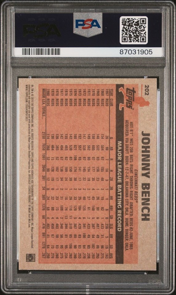 2015 Topps Archives Baseball Johnny Bench Card #202 PSA Mint 9 | eBay