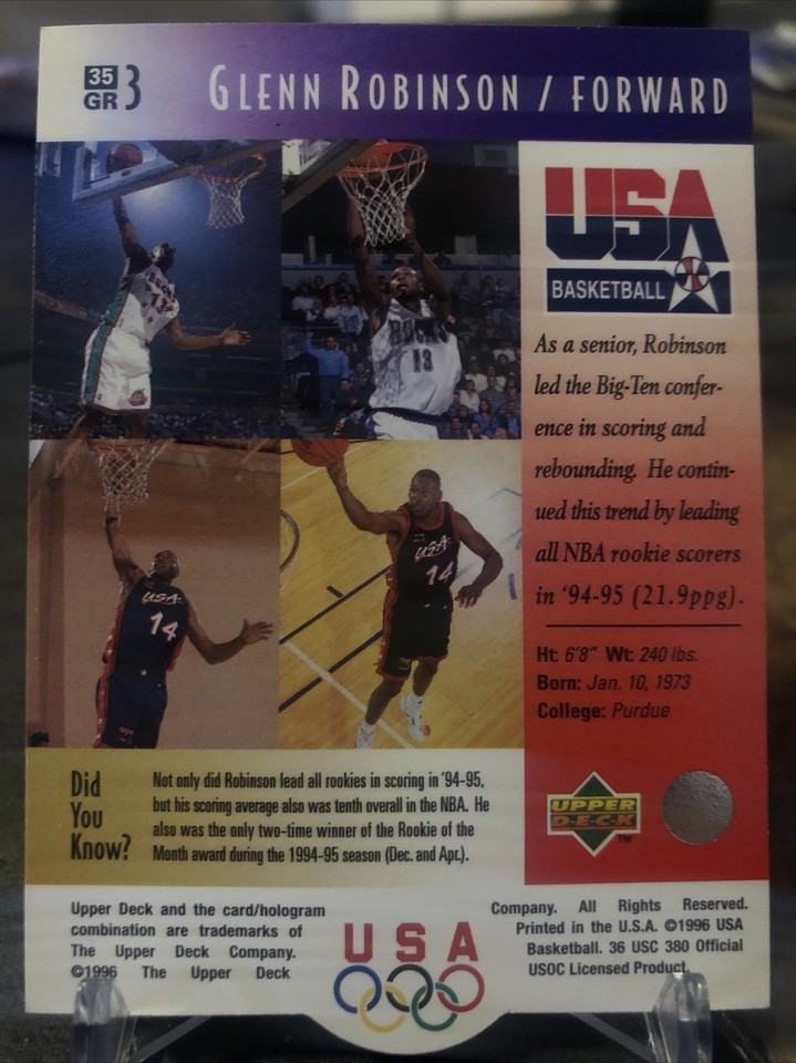 1996 Upper Deck USA Basketball Die-Cut #35 GR3 Glenn Robinson Bucks | eBay