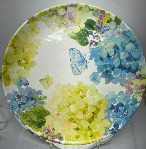 Set Of 4 Dinner Plates Melamine Floral Blue Hydrangea New Chabby Chic ...