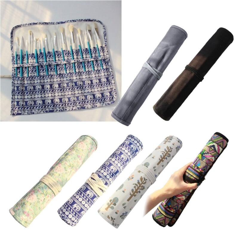 Simple Canvas Pencil Wrap Roll Up Pen Pouch Organizer Hold for 20 ...