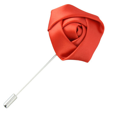 Rosette Red Rose Lapel Satin Pin Floral Wedding Prom Boutonniere Suit ...