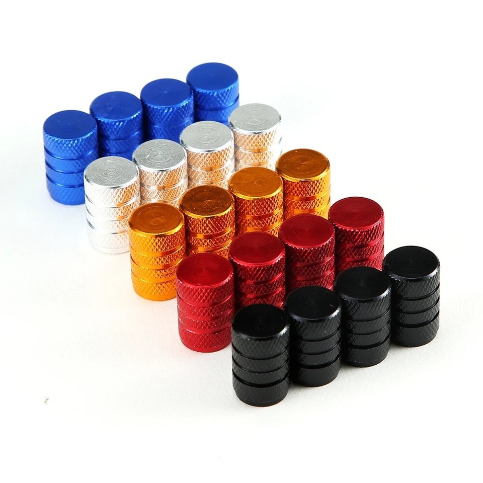 4x Pack Aluminum Valve Stem Caps Tire Covers Rust-Free Metal Screw Lid ...