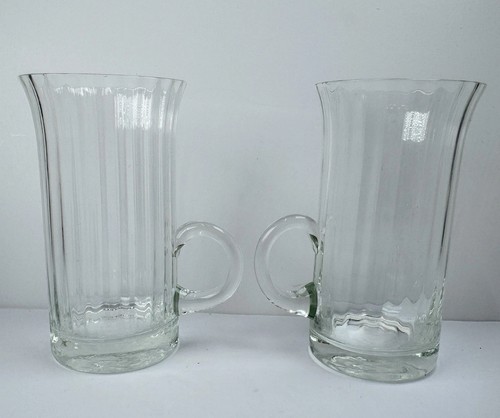 Handblown Crystal Irish Coffee Mugs Set Of 2 Fluted Optic 4.5 In Flared ...