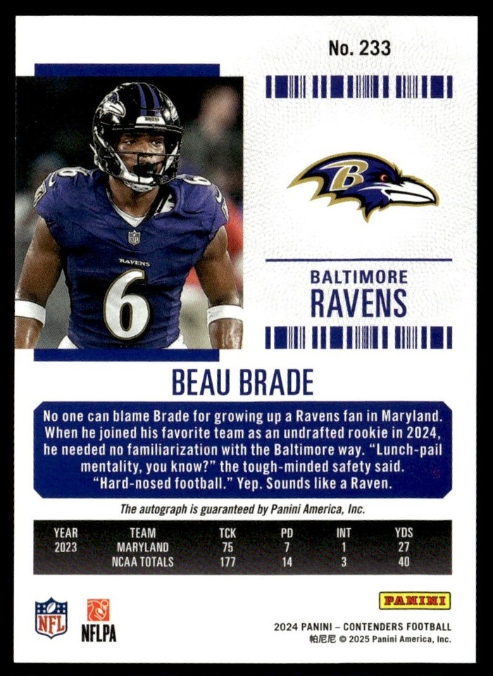 2024 Panini Contenders Rookie Ticket Green Auto Beau Brade #233 | eBay