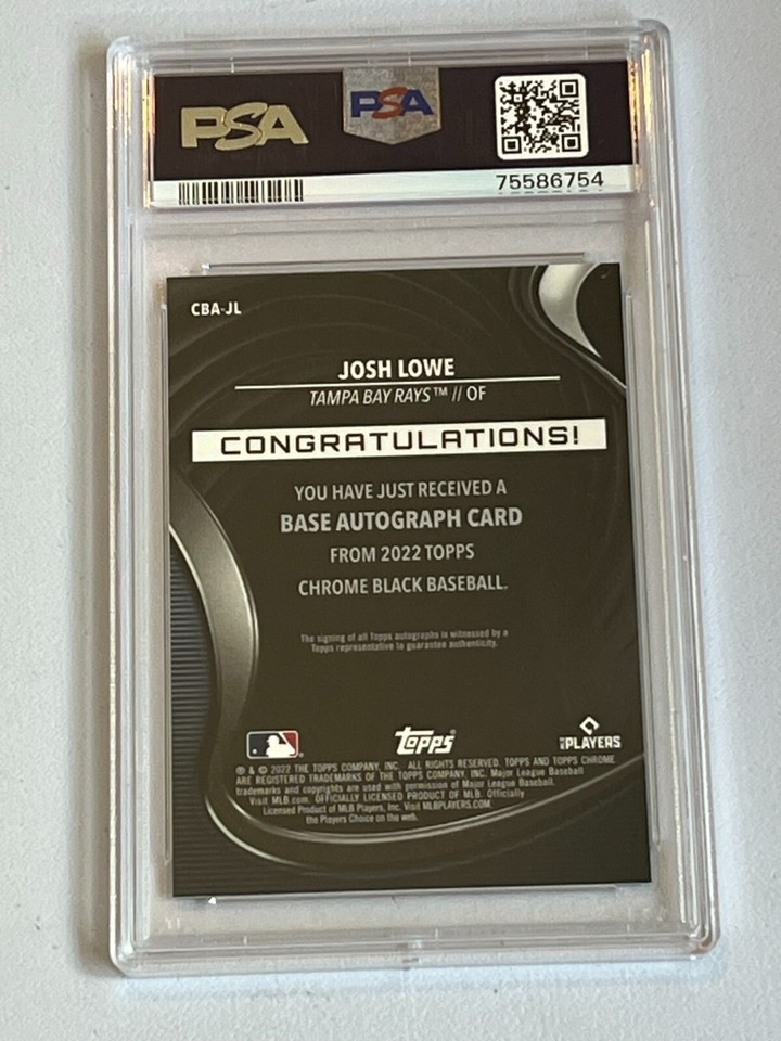 Josh Lowe 2022 Topps Chrome Black on Card Auto RC Rookie PSA 10 GEM ...