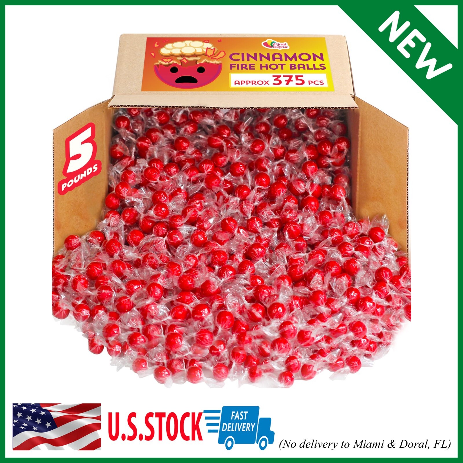 Red Hot Cinnamon Candy Balls - 5 Pounds - Individually Wrapped Hot Fire ...