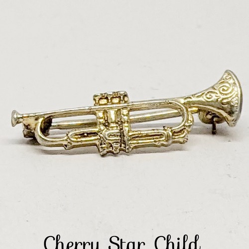 Sterling 925 silver tiny filigree saxaphone sax brooch pin badge gold ...