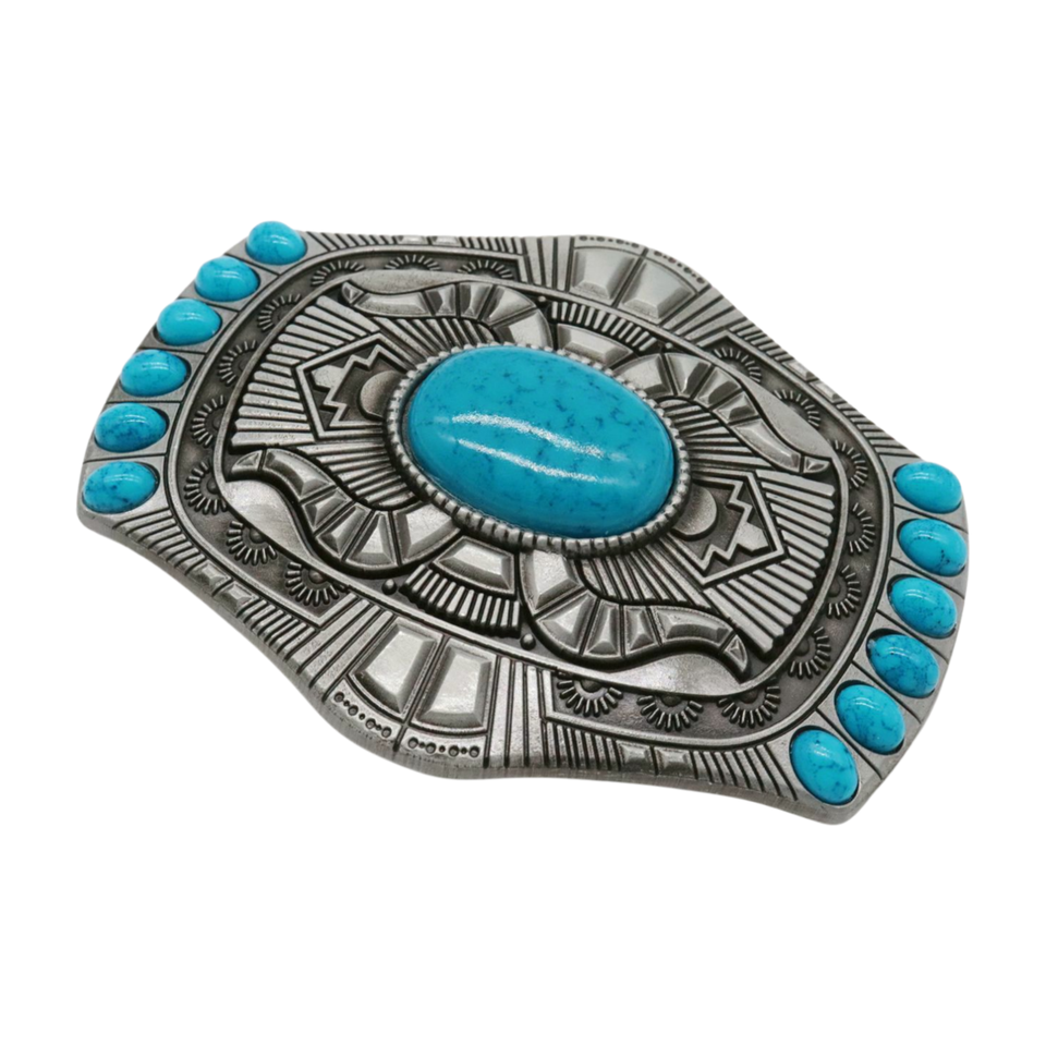 Men Women Silver Metal Buckle Western Cowboy Rodeo Fashion Turquoise ...