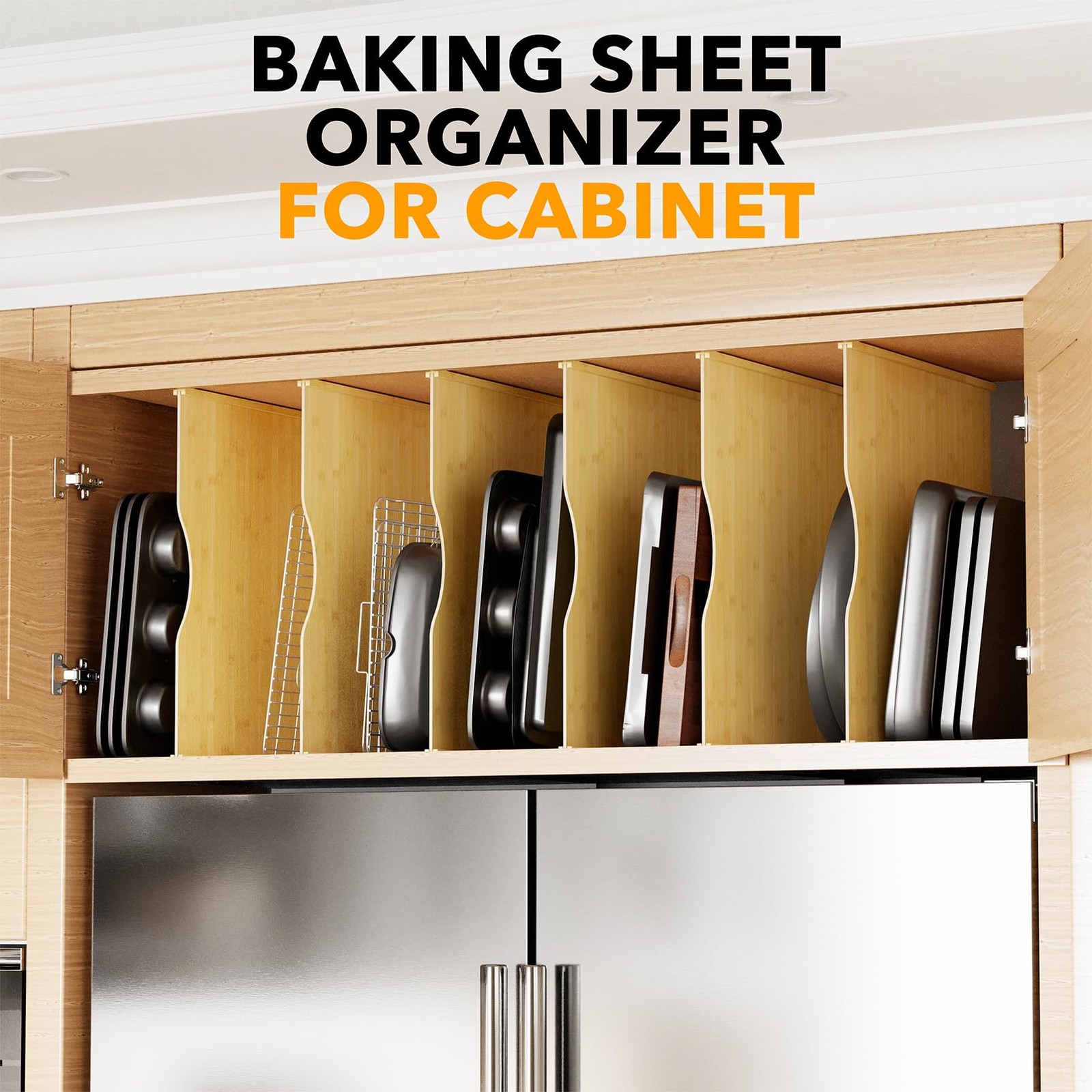6 Pack Tray Dividers for Cabinets, Bamboo Kitchen Cookie Baking Sheet ...