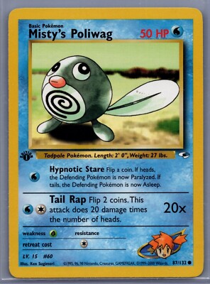 Pokemon Card Misty's Poliwag Gym Heroes 1st Edition 87/132 Common LP ...